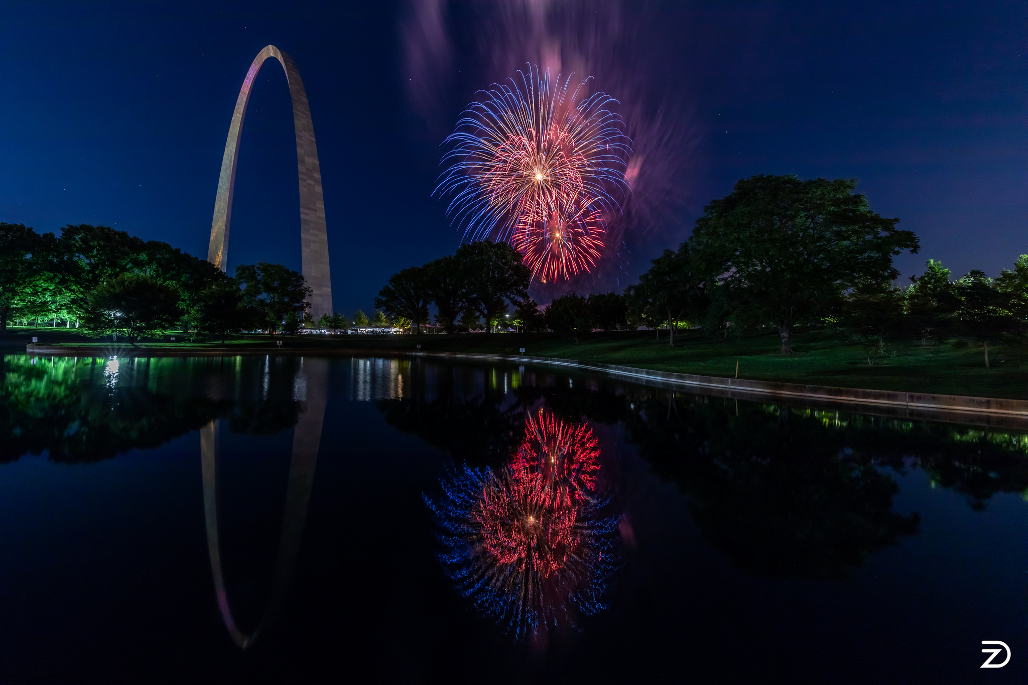 Gateway Arch At Night With Fireworks